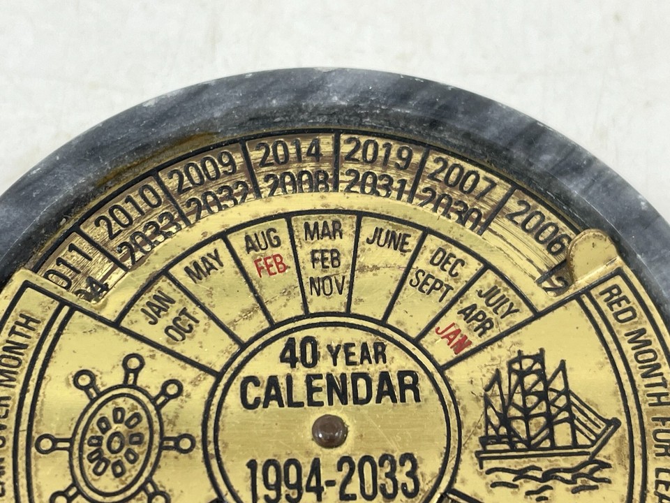 Round Paperweight Brass Face 40 Year Calendar 1994 to 2033 | eBay