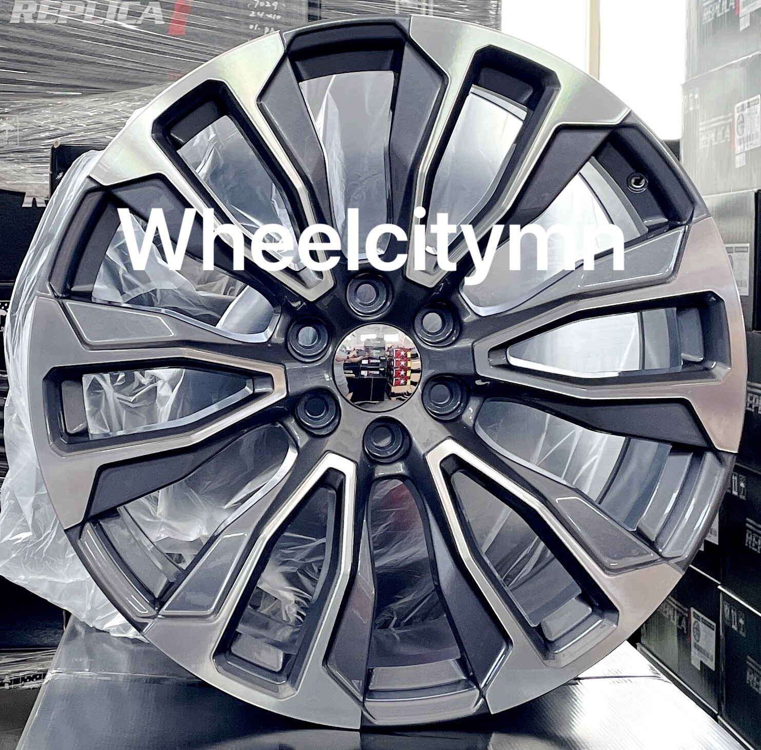 24" gunmetal machine OE replica 14025 rims fits 2022 GMC Sierra Denali ...