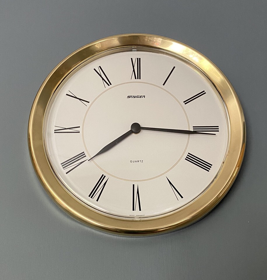 Vintage Staiger Quartz West Germany Wall Clock - Retro Brass Frame | eBay