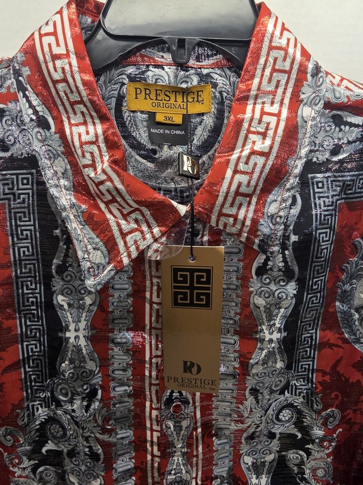 Prestige Original PR-310 Long Sleeve Button Down Red & Silver Accents ...