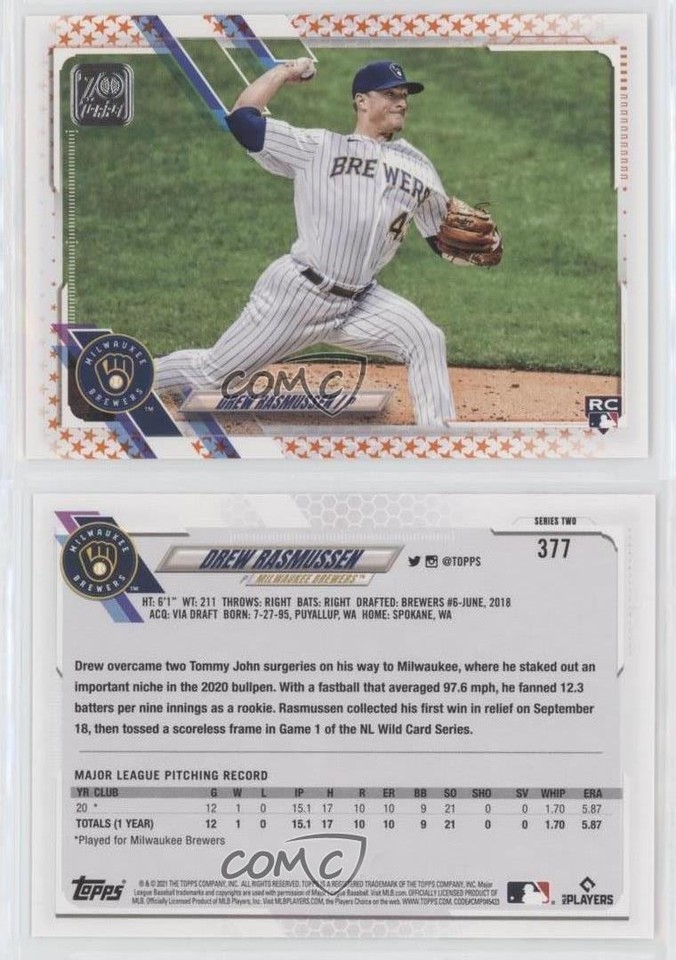2021 Topps Wal-Mart Orange Stars Drew Rasmussen #377 Rookie RC 0d8 | eBay