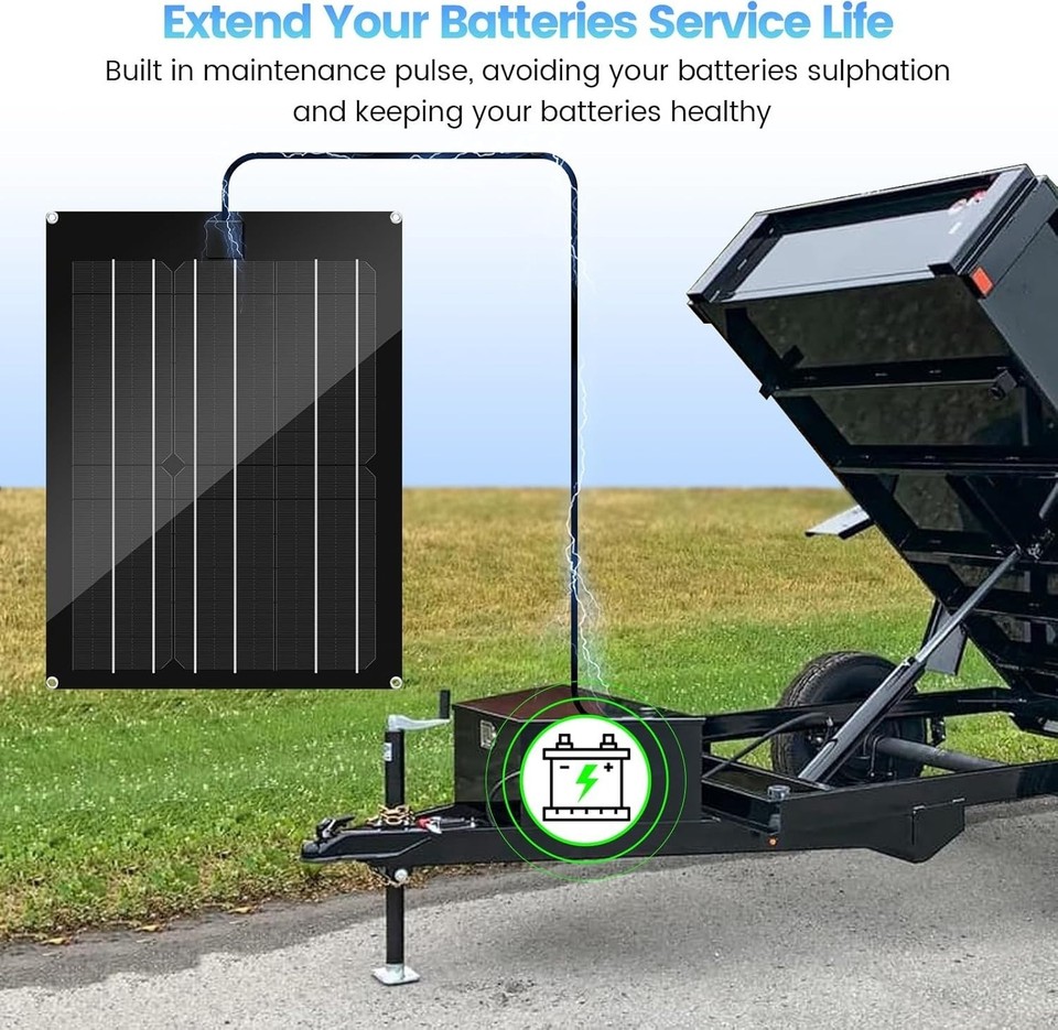 Solar Battery Charger Maintainer, 15W Solar Panel Kit for Dump Trailer ...