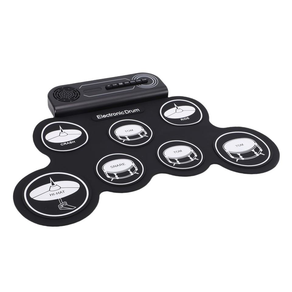 Electric Drum Set Kids Drum Pad & Sticks Portable Roll Up Practice Pad ...
