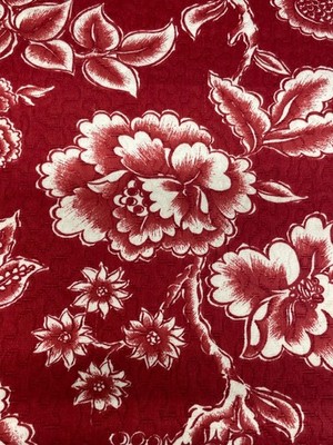 Vintage Liz Claiborne Red White Floral Screen Print Fabric Craft Sewing ...