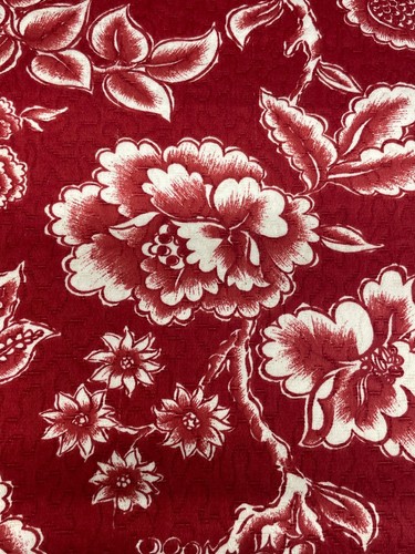 Vintage Liz Claiborne Red White Floral Screen Print Fabric Craft Sewing ...