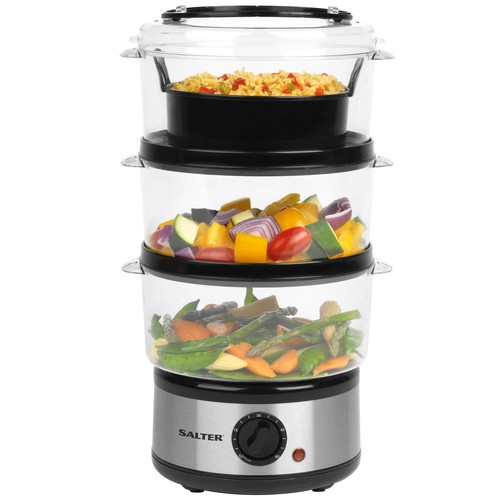 Salter 3-Tier Steamer Multi-Cooker Food Stainless Steel Compact Rice ...