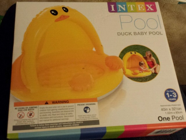 Intex Duck Baby Pool Inflatable Blow up Splash Squeakers Shaded Canopy ...