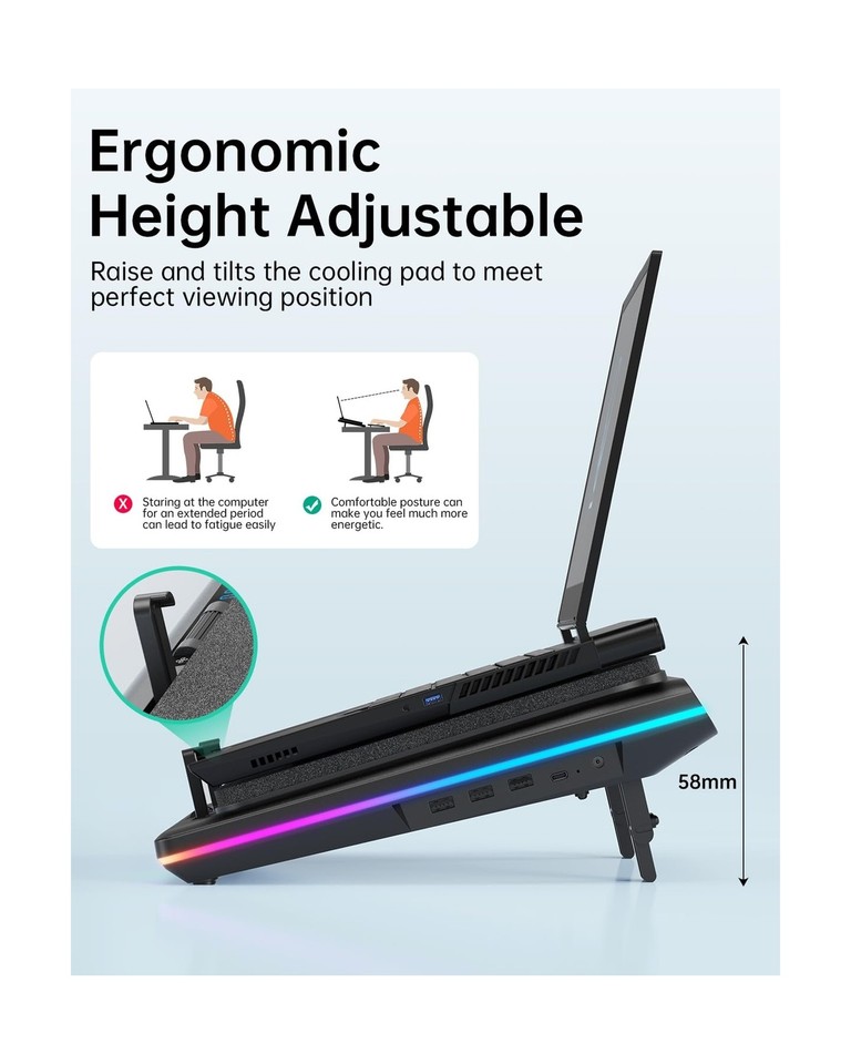 llano RGB Laptop Cooling Pad with Powerful Turbofan, Gaming Laptop ...