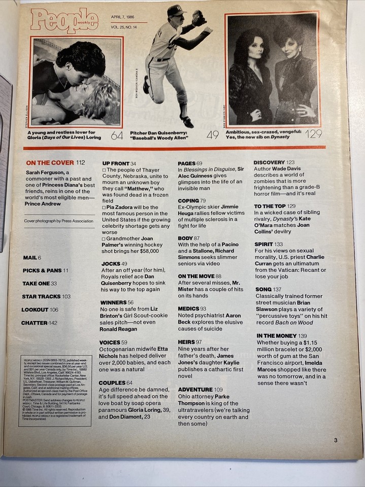 PEOPLE Apr 1986 Sarah Ferguson MR MISTER Gloria Loring KATE O'MARA Wade ...