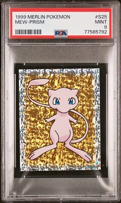 PSA MINT 9 MEW #S25 Pokemon 1999 Merlin Prism Sticker LOW POP | eBay