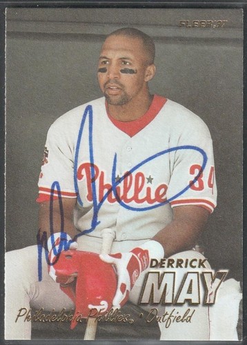 372, Original Autograph, Derrick May; Philadelphia Phillies, 1997 Fleer ...