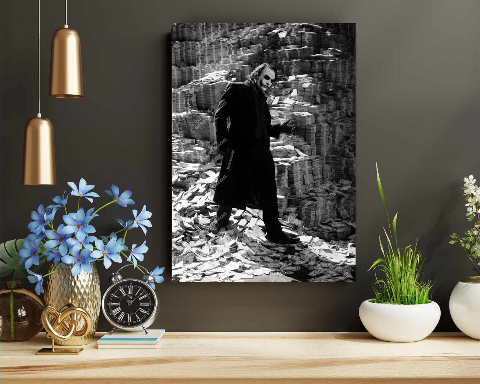 The Dark Knight Joker Burning Money Poster Canvas Print Art Home Décor ...