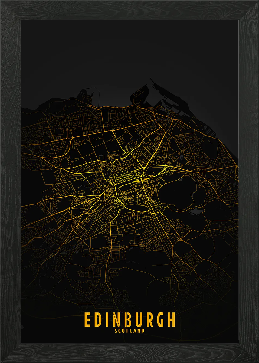 Edinburgh Golden City Map Framed Wall Art Poster Canvas Print Picture ...