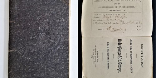 1885 antique ORDER SONS of St GEORGE masonic manayunk pa Geo RIDLER ...