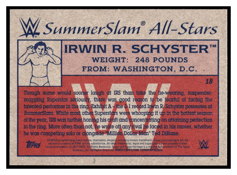 2017 Topps WWE Heritage Summer Slam All Stars 18 Irwin R. Schyster | eBay