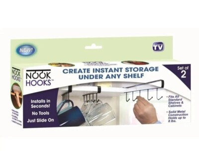 Nook Hooks Under Cabinet Hooks 2 Pack, Holds Mugs, Utensils, Coffee Cup ...