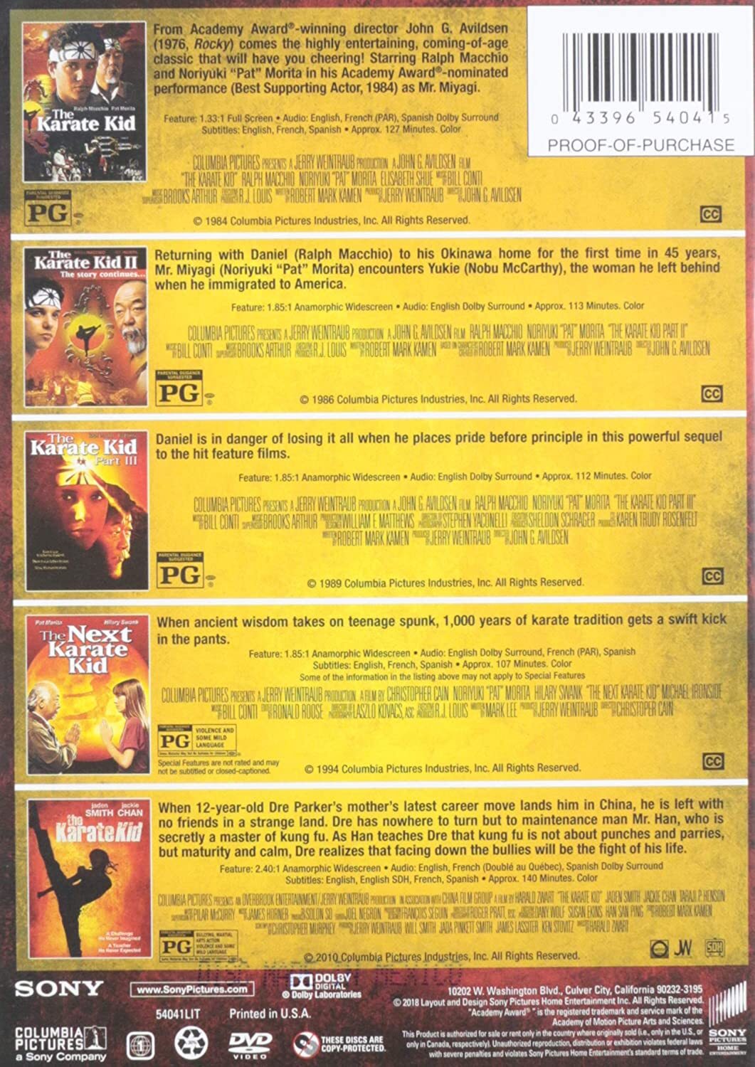 The Karate Kid 5 Movie Collection DVD Complete Series Set 4 Discs for ...