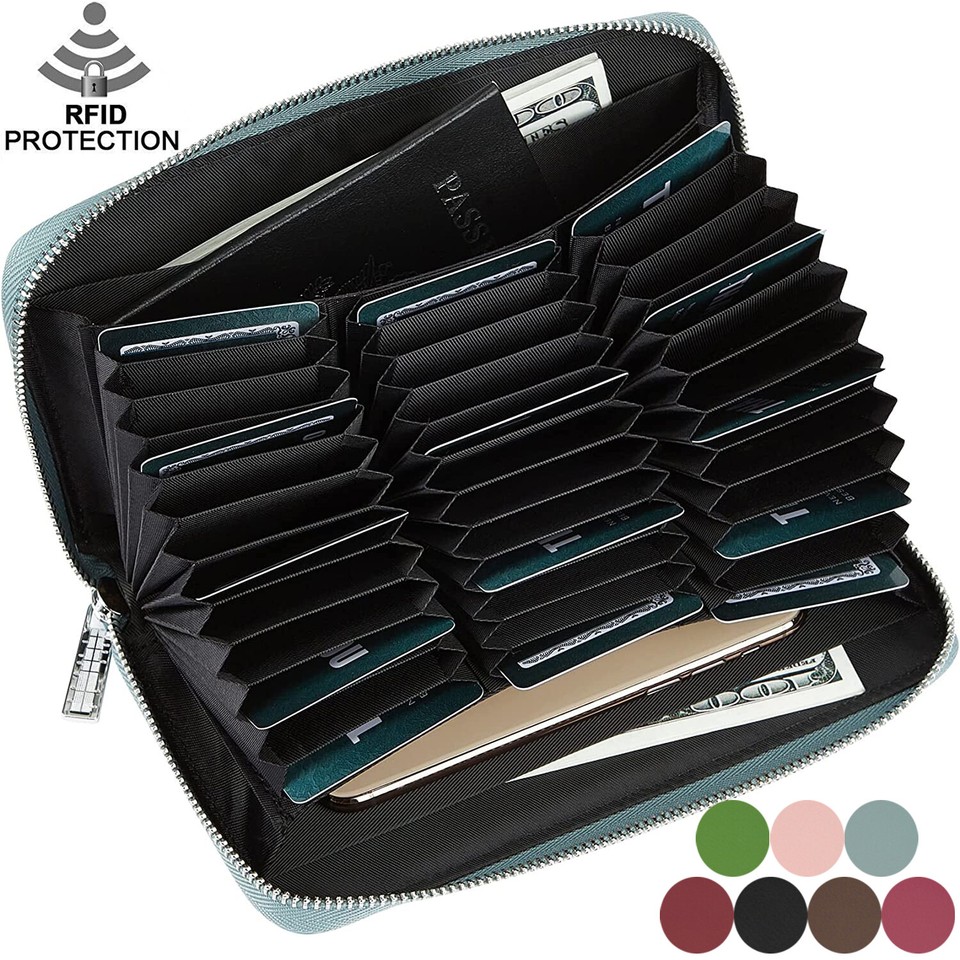 Men Women RFID Blk Leather 36 Slots Multi Credit Card Holder Large ...