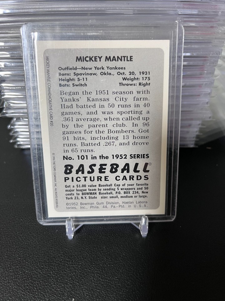 1996 Bowman Mickey Mantle 1952 Bowman Commemorative Reprint #20 Yankees ...