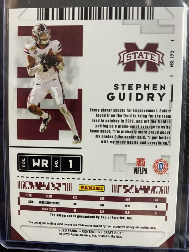 2020 Panini Contenders Draft Picks - College Ticket Auto Stephen Guidry ...