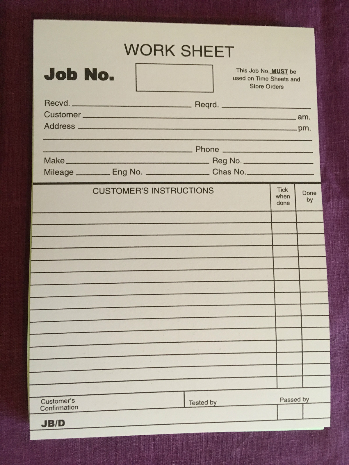 2 X JOB CARDS WORKSHOP JOB CARD WORK SHEET REPAIR JOB SHEET WORK CARD ...