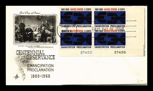 US COVER EMANCIPATION PROCLAMATION CENTENNIAL FDC SCOTT 1233 PLATE ...