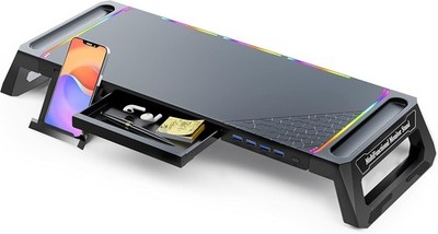 Monitor Stand Desk RGB Gaming Lights with 4 USB 3.0 Hub, Foldable ...