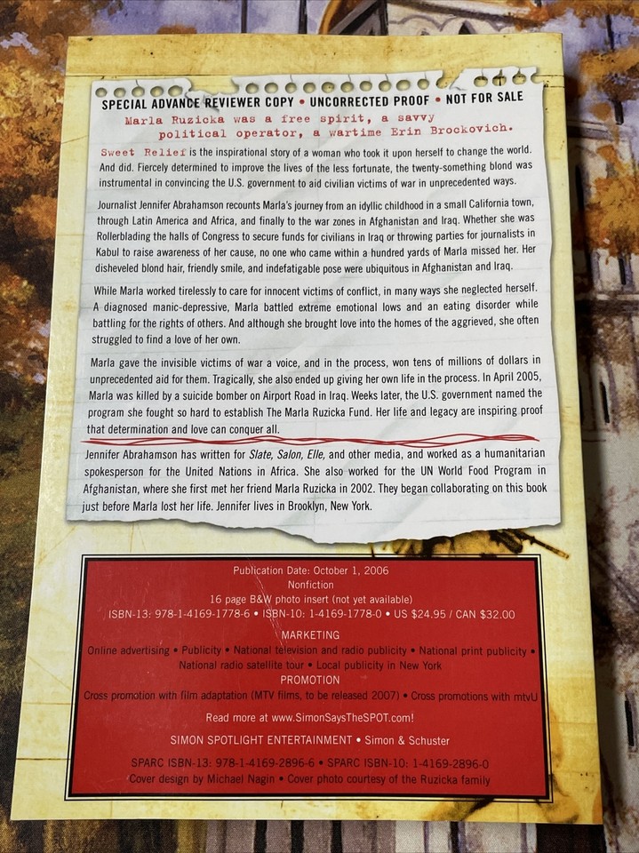 Sweet Relief by Jennifer Abrahamson Uncorrected Proof | eBay