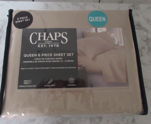 Chaps Sheets Queen Size Beige Tan Wrinkle Resistant Ultra Soft 6 Piece ...