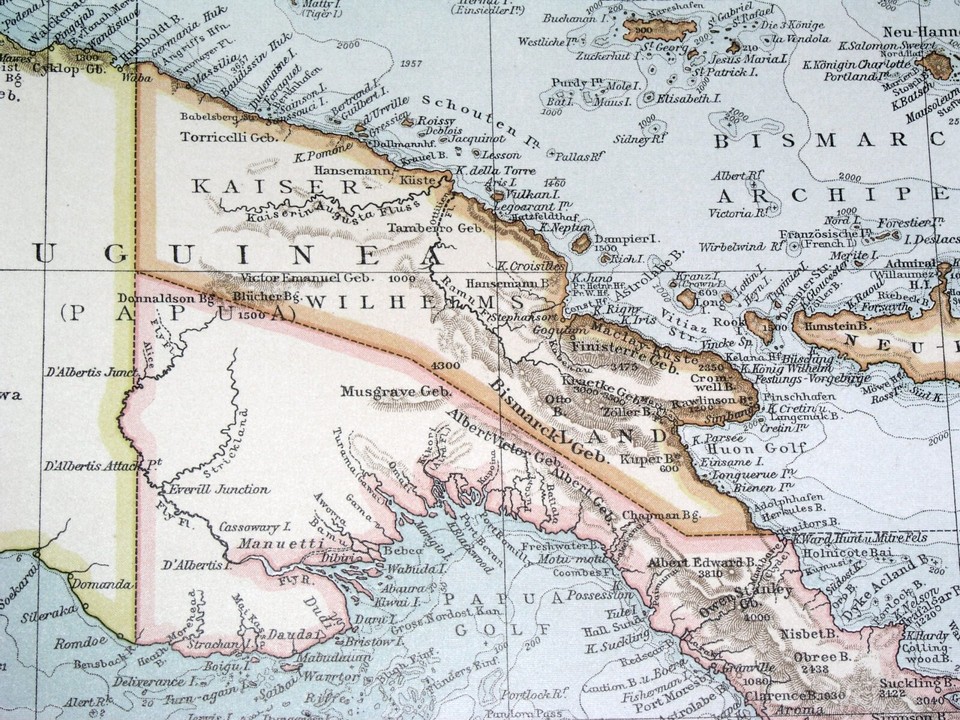 1898 ANTIQUE MAP PAPUA GERMAN NEW GUINEA BISMARCK ARCHIPELAGO SOLOMON ...