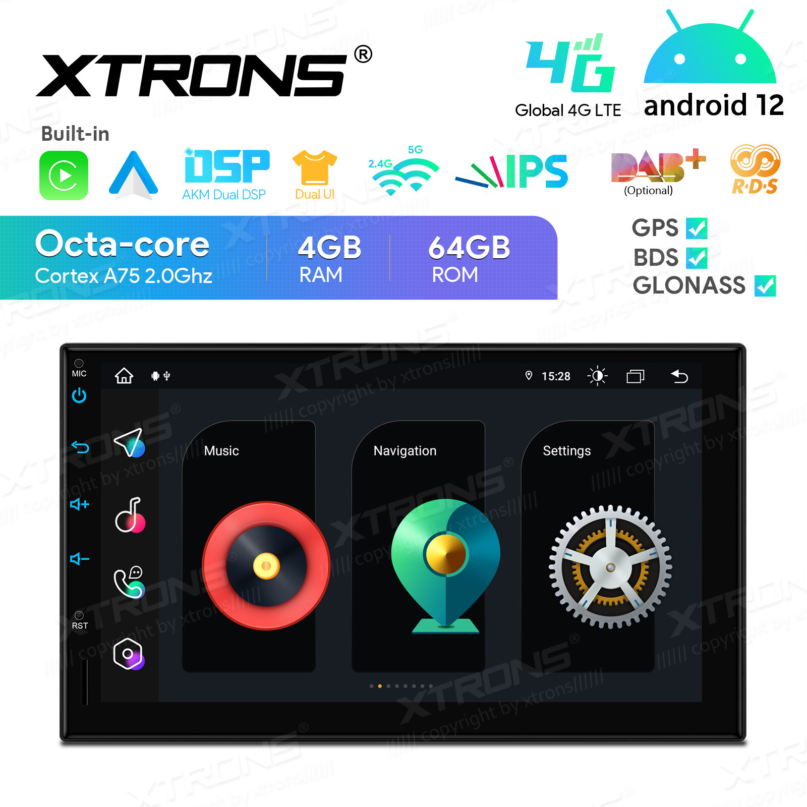 XTRONS 7" Double DIN Car Radio Stereo Android 13 Octa Core GPS Sat Nav ...