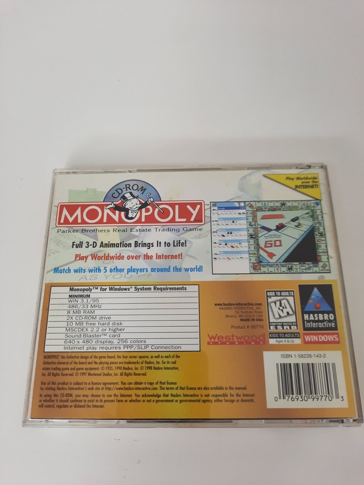 Monopoly CD-ROM Hasbro Interactive Windows Westwood Studios PC Game ...