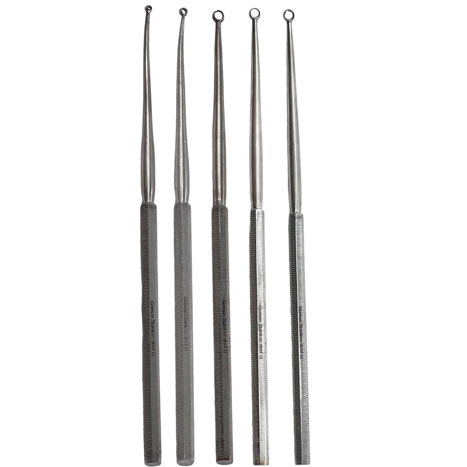 5 Pack Ear Buck Curettes, Blunt, Loop Tip, Curved -Ear Wax Removal ...