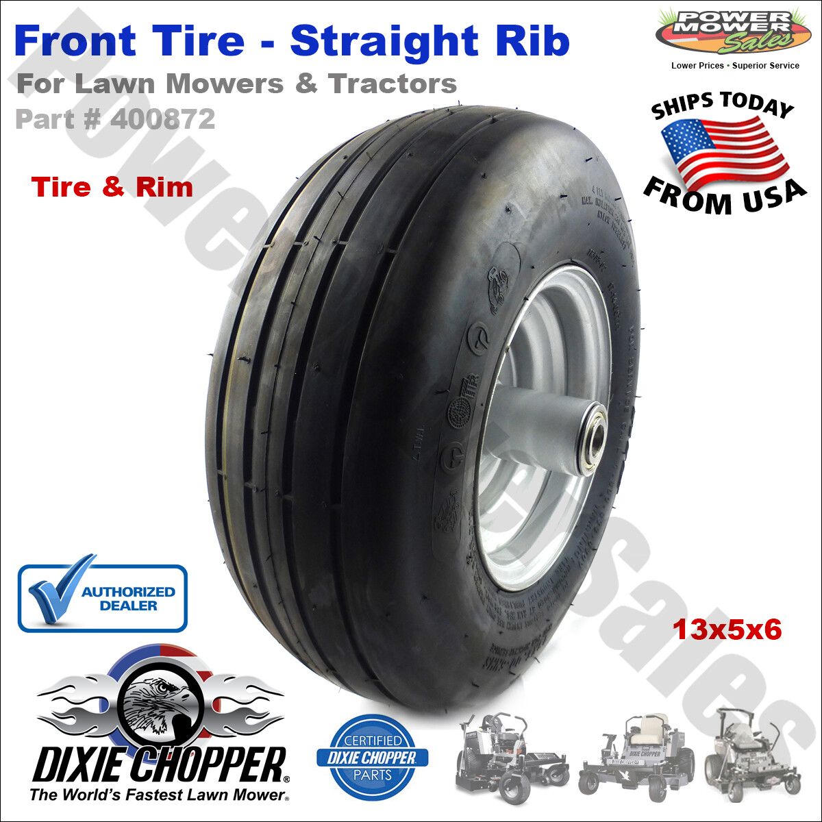 Dixie Chopper Front Wheel 13x5-6 Straight Rib Tire for Lawn Mowers ...