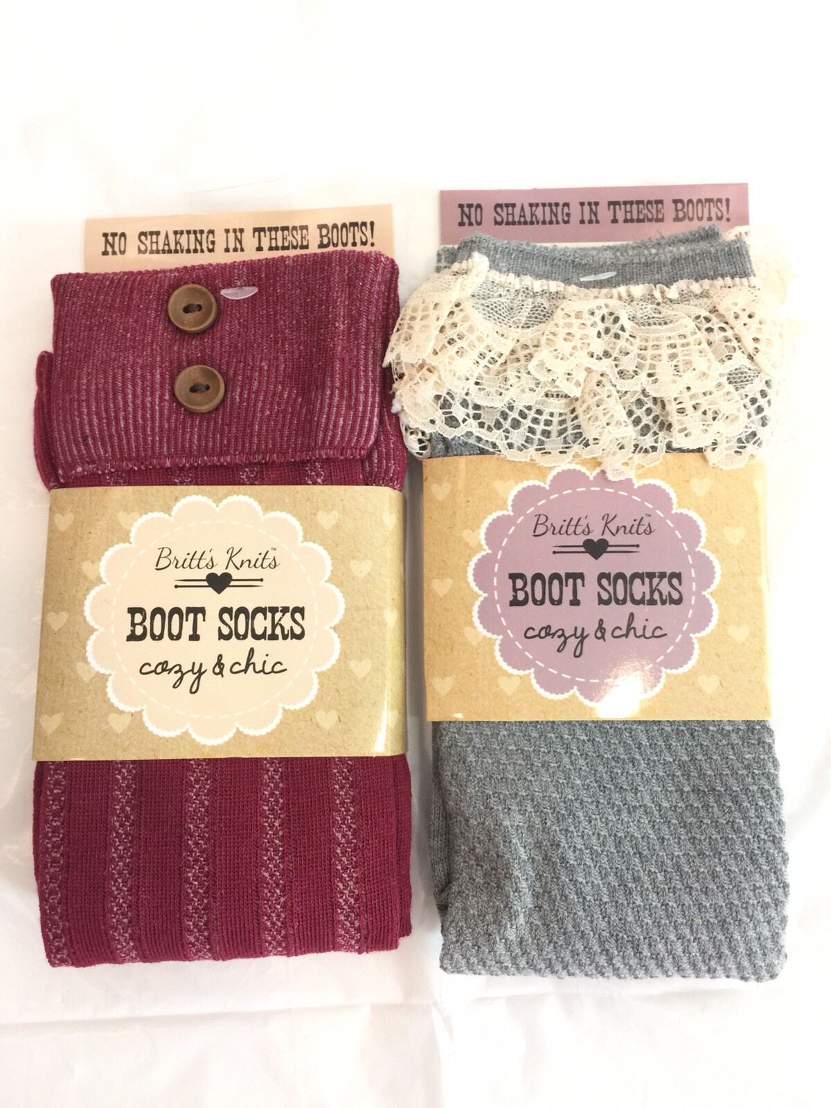 Britt's Knits Women’s Boot Socks Gray Red Lace Long Sleek One Size Lot ...