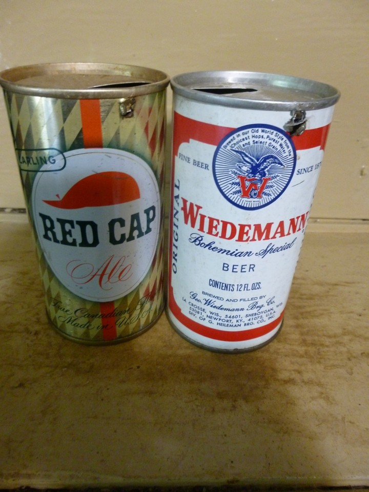 RED CAP ALE & WIEDEMANN WIDE SEAM STEEL BEER CANS -[EMPTY CANS, READ ...
