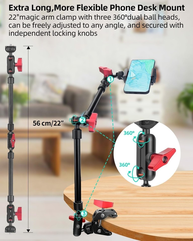 Magic Arm w Clamp Mount 22", Overhead Desk Phone Mount Stand ...