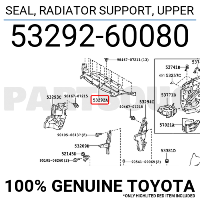 5329260080 Genuine Toyota SEAL, RADIATOR SUPPORT, UPPER 53292-60080 | eBay