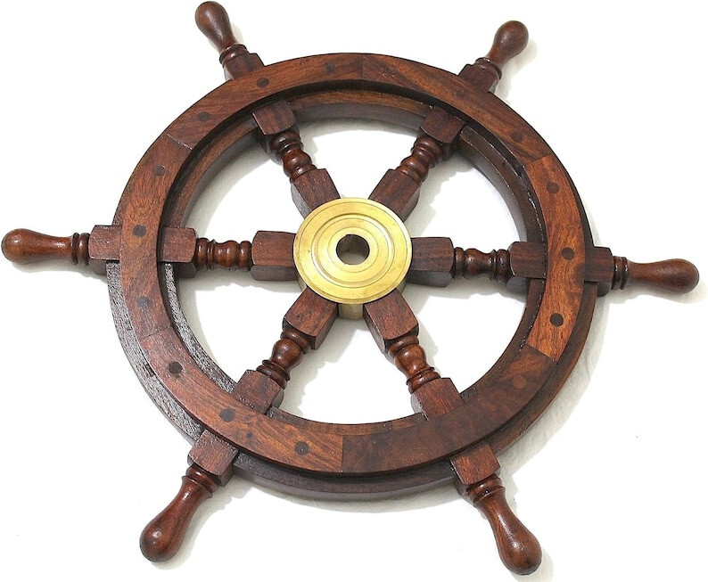 24" Maritime Boat Ships Captains Nautical Beach Ship Wheel Wooden ...
