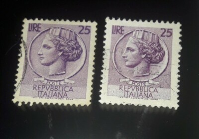 COPPIA FRANCOBOLLO POSTE ITALIANE ''25 LIRE'' ''SIRACUSANA'' OTTIME ...