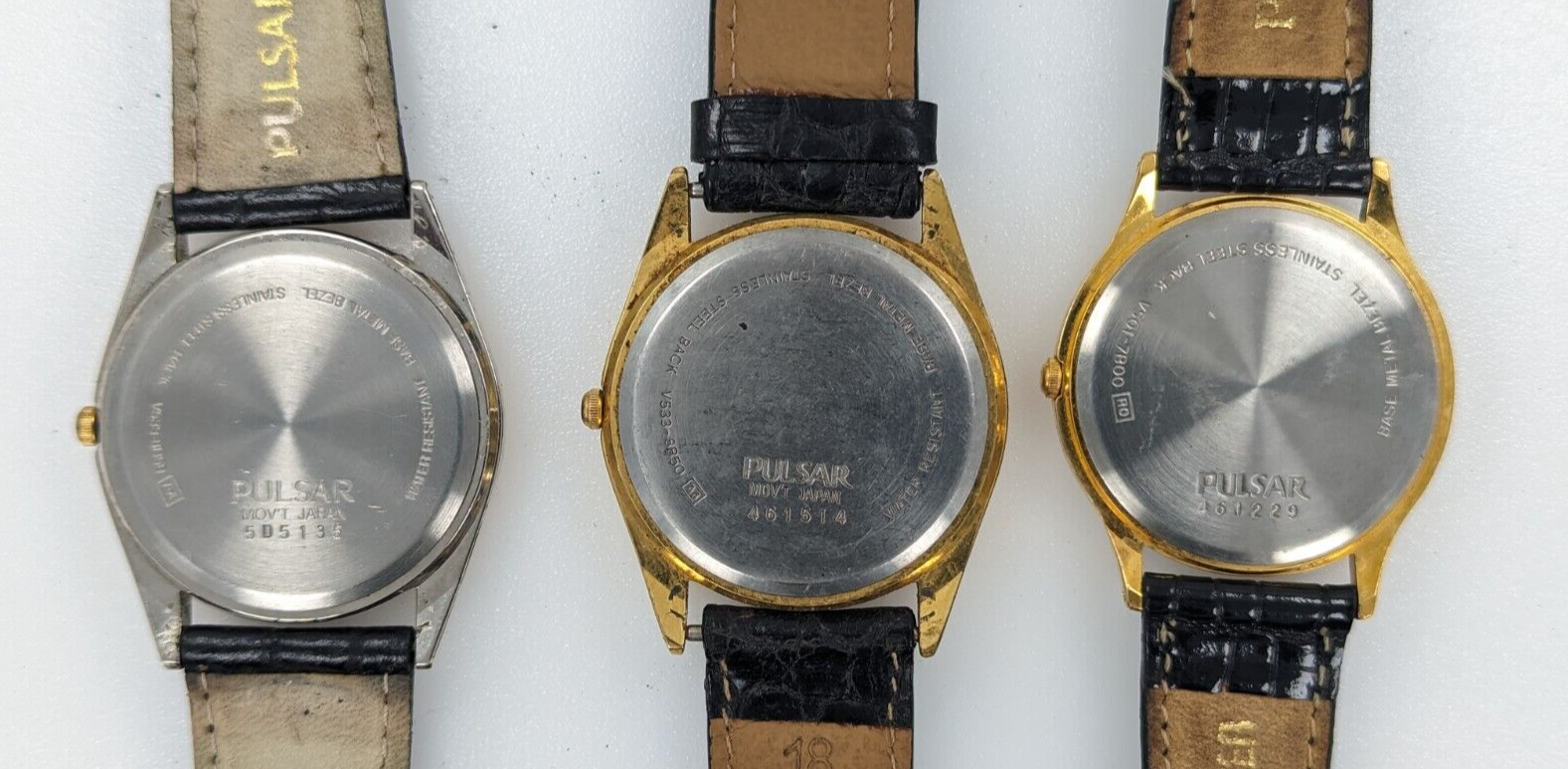 Three (3) Pulsar Men's Quartz Dress Watches V533 V501 Gold Vintage ...