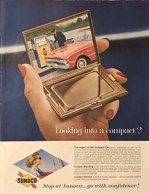 1961 Sunoco Gasoline VTG 1960s 60s PRINT AD Looking Into Compact Go w ...