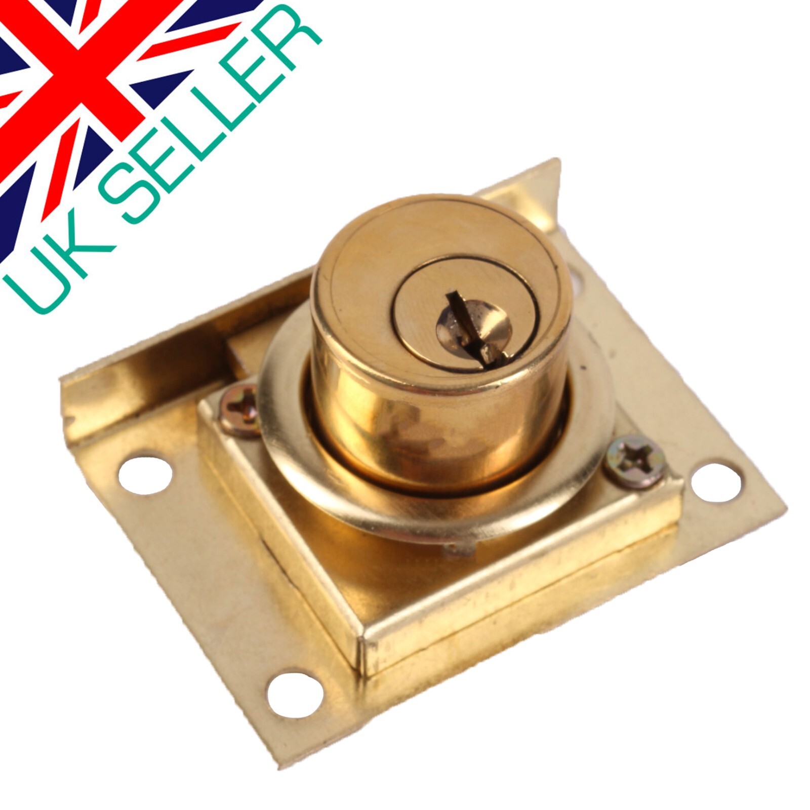 QUALITY BRASS DRAWER LOCK KIT +2 KEYS Cabinet Cupboard Door Office Desk ...