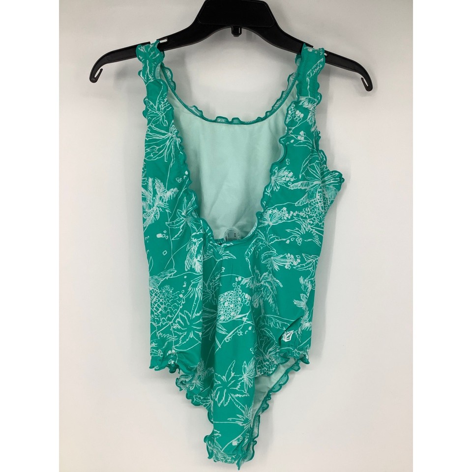 Volcom Girls 16 Aqua Island Hop One Piece Swimsuit Cutout Tropical ...