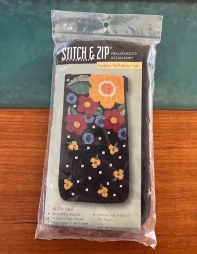 Stitch and Zip Floral Complete Needlepoint Kit ~ Eyeglass/Cell Phone ...