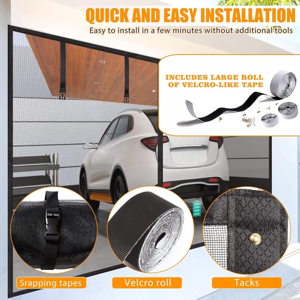 1 Car Garage Screen Door 9x7ft, Heavy Duty Fiberglass, Retractable ...