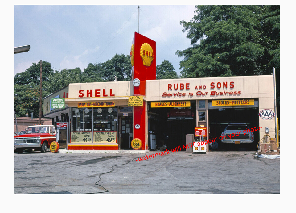 Vintage SHELL Gas Station PHOTO Gasoline Service Station Shop Ford ...