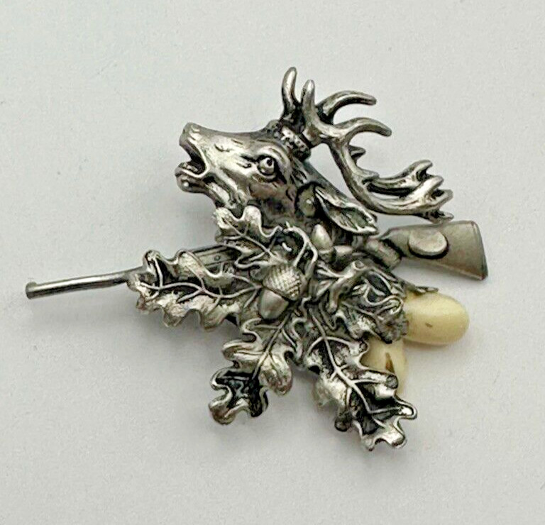 Antique Hunting Brooch Pin Buck Deer Rifle Gun Wester… - Gem