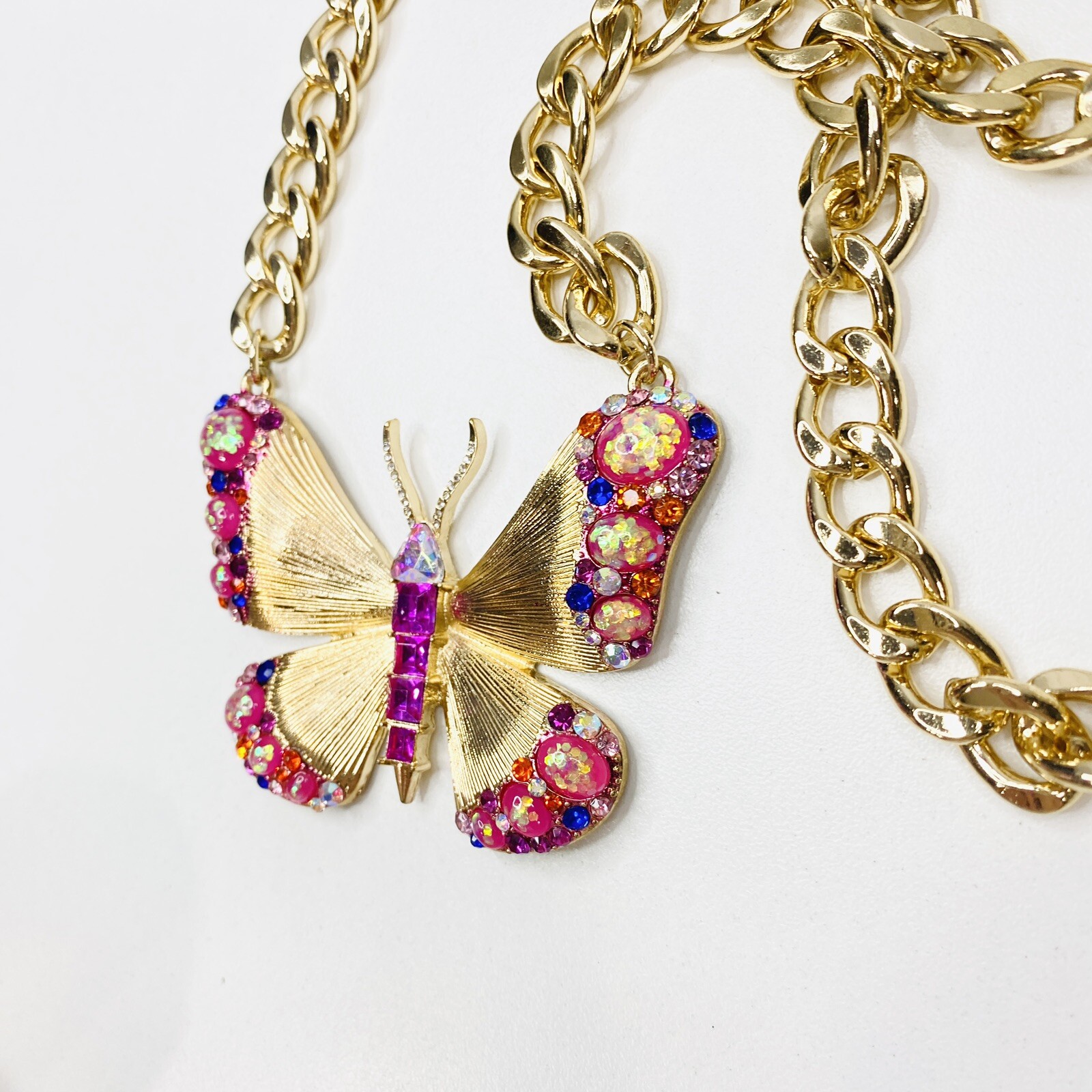 NWT Natasha Rhinestone Butterfly Gold Tone Statement Necklace | eBay