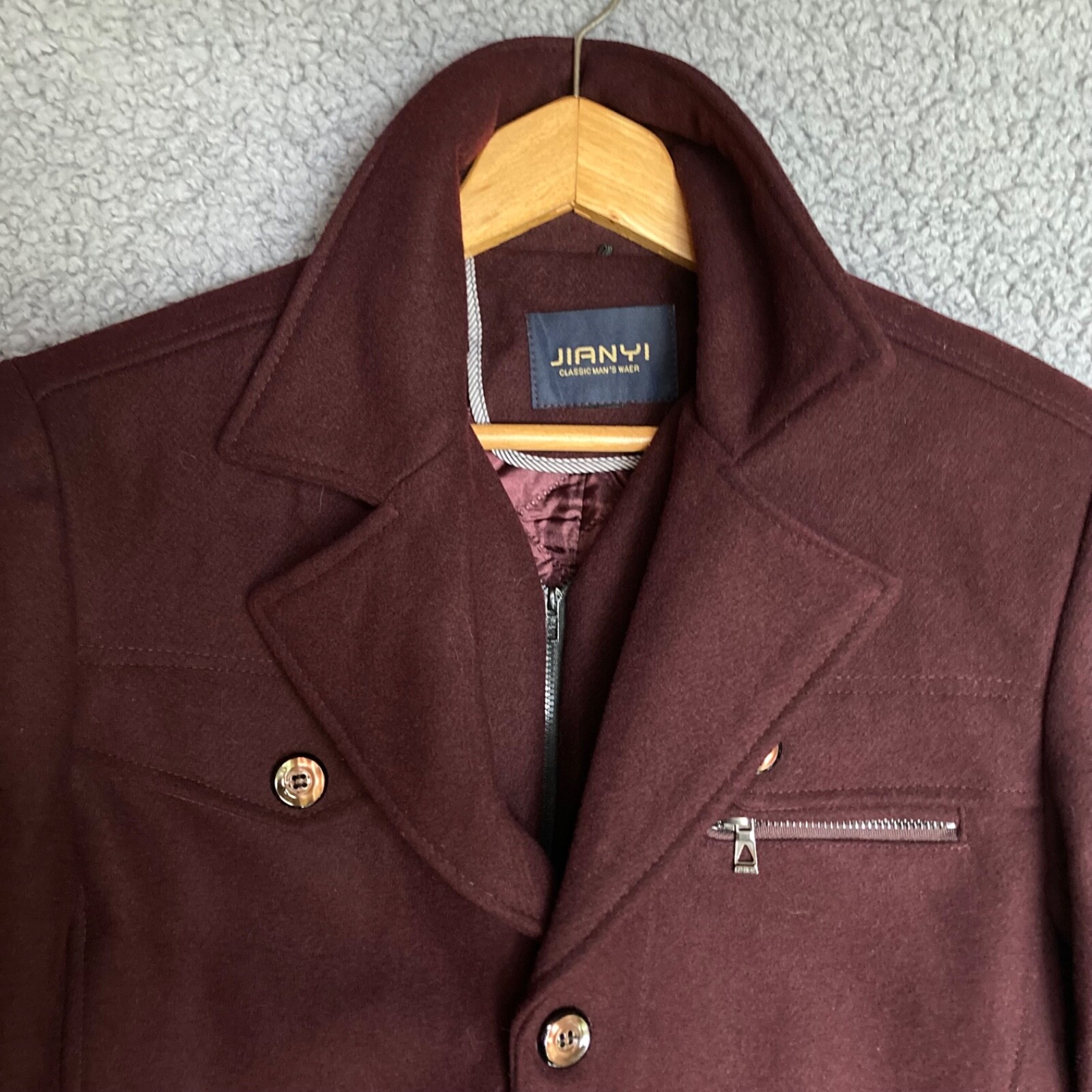 JIANYI Dress Jacket Men M Burgundy Wool Blend Business Casual Fitted ...